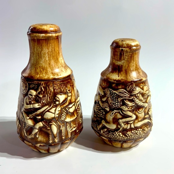 Dining | Vintage Carved Raised Relief Salt And Pepper Ceramic Shakers ...
